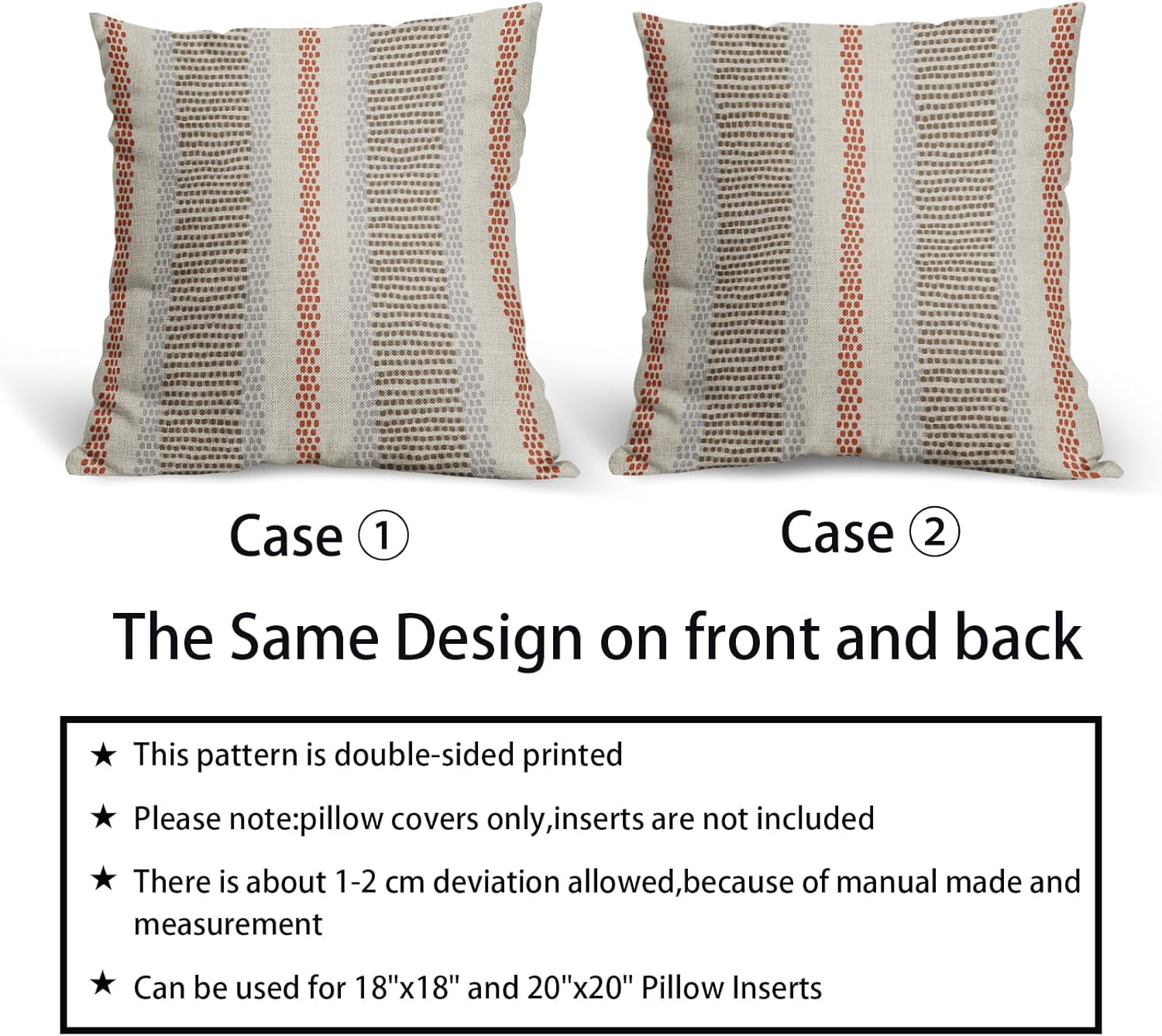 Brown Orange Pillow Covers 18x18 Set of 2 Fall Colored Dot Striped ...