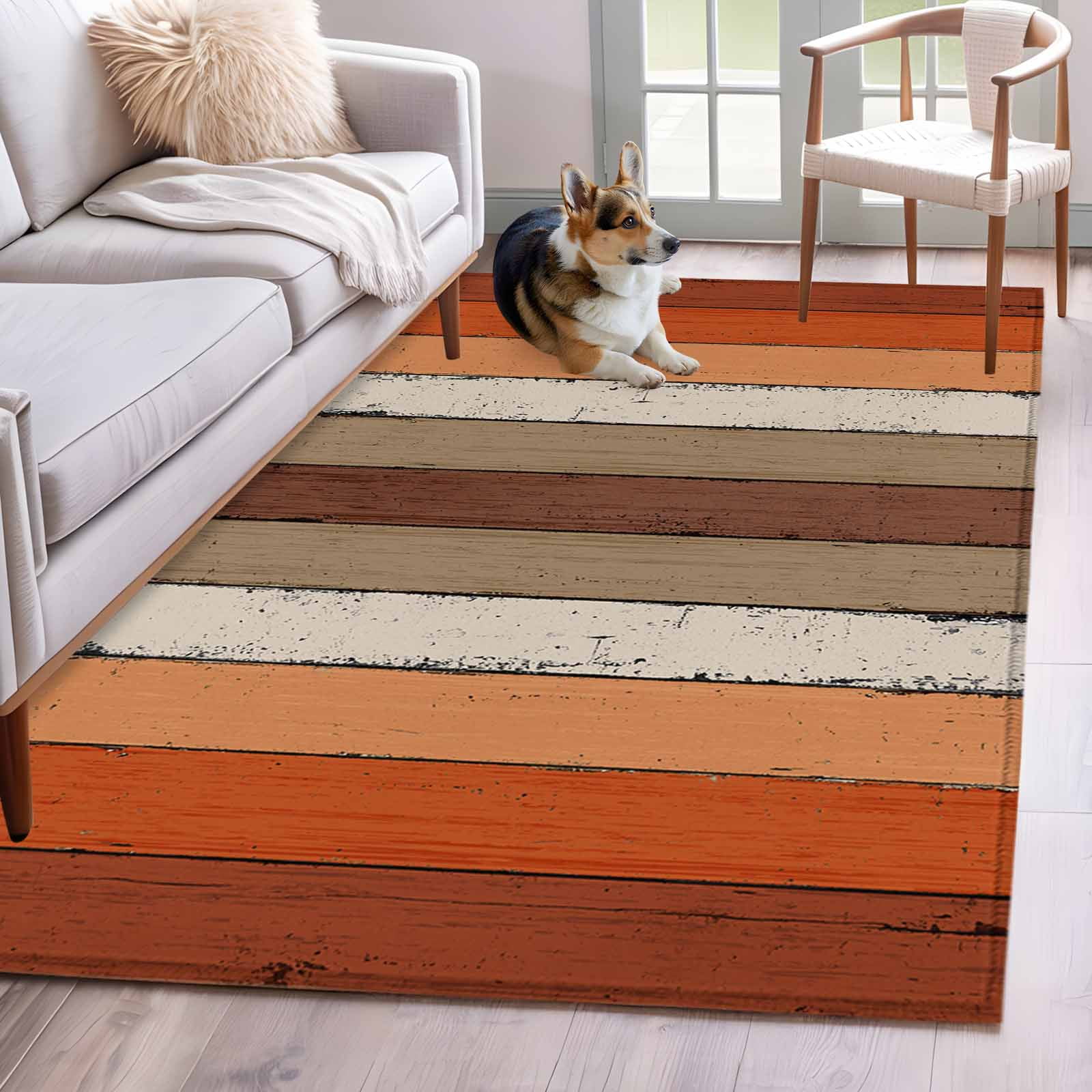 Brown Orange Striped Area Rugs 4x6 ft Modern Vintage Wood Texture ...
