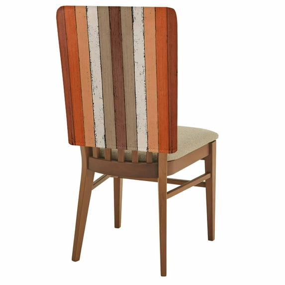Brown Orange Striped Chair Back Covers Set of 6, Modern Vintage Wood ...