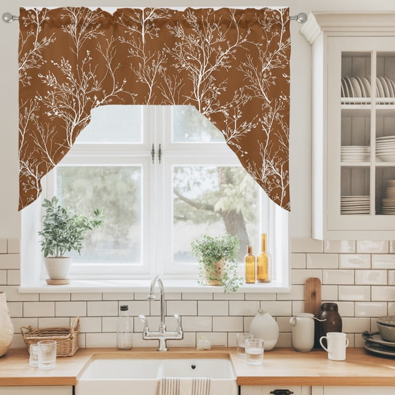 Brown Orange Swag Curtain Valance for Windows, White Tree Branch ...