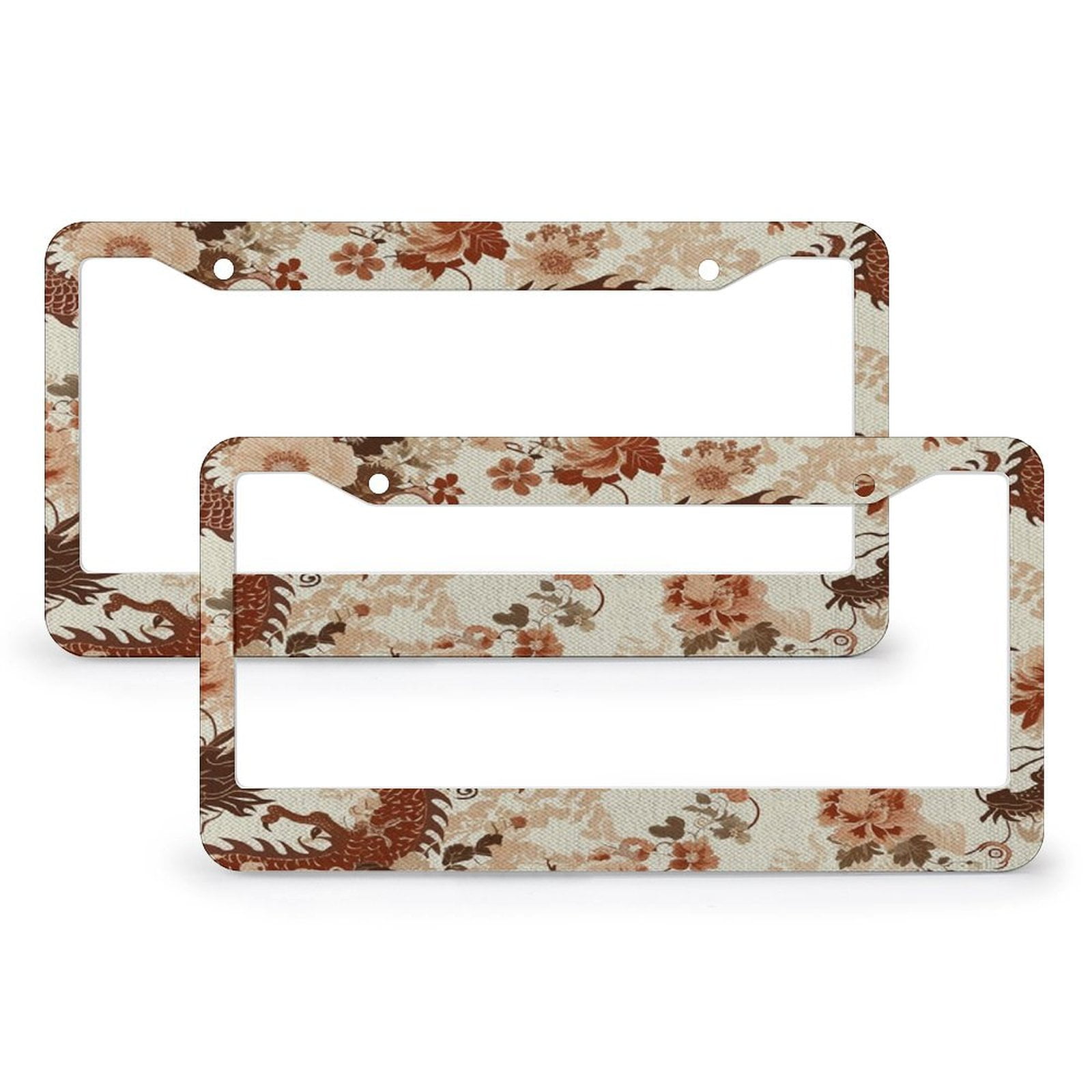 Brown Oriental Brown Chinoiserie License Plate Frames - 2 Pack Metal ...