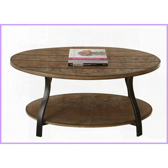 Brown Oval Modern Coffee Table by Denise - Durable Oak Veneer & Metal ...
