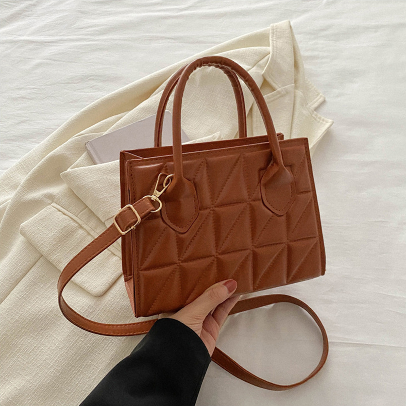 Brown PU Leather Convertible Shoulder & Crossbody Bag for Women – 8.5 ...