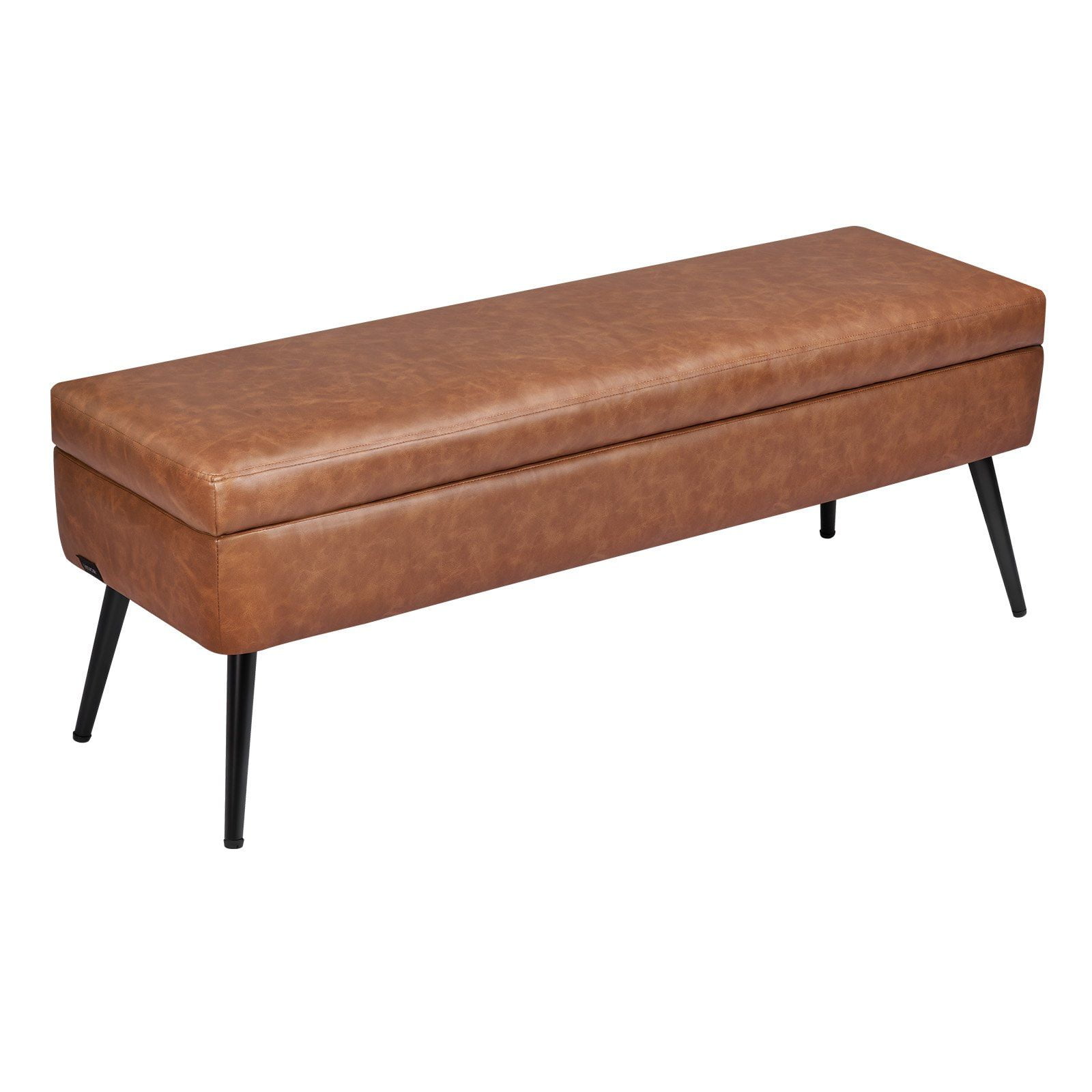 Brown PU Leather Storage Footstool with Metal Legs Modern Entryway ...