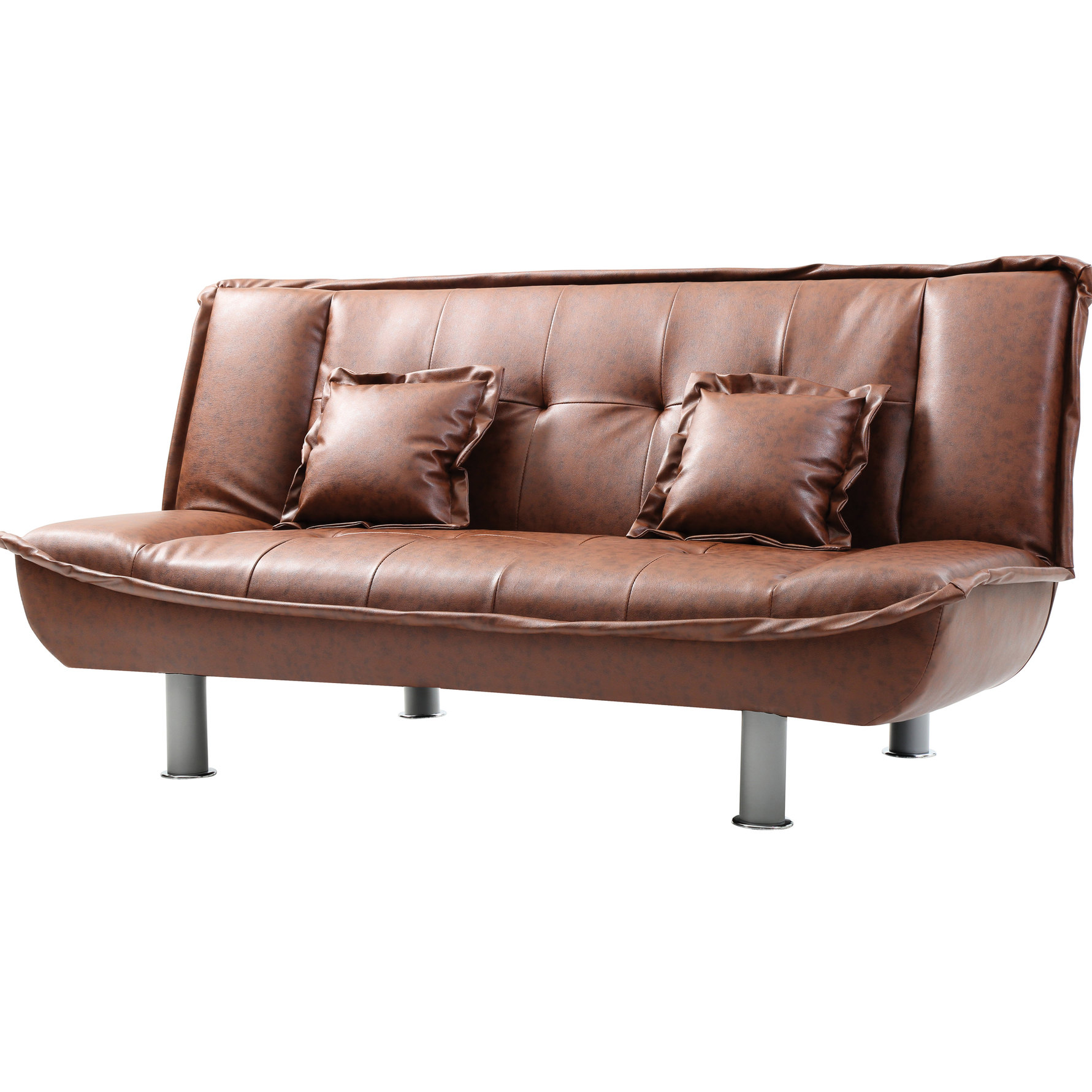 Brown PU sofa bed with foam filler and stable metal legs for a warm ...