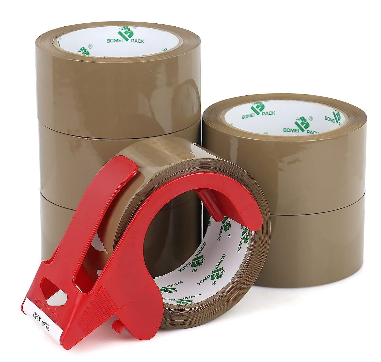 Brown Packing Tape with Dispenser, 2.4 Mil 1.88 Inch x 60 Yards, 6 ...