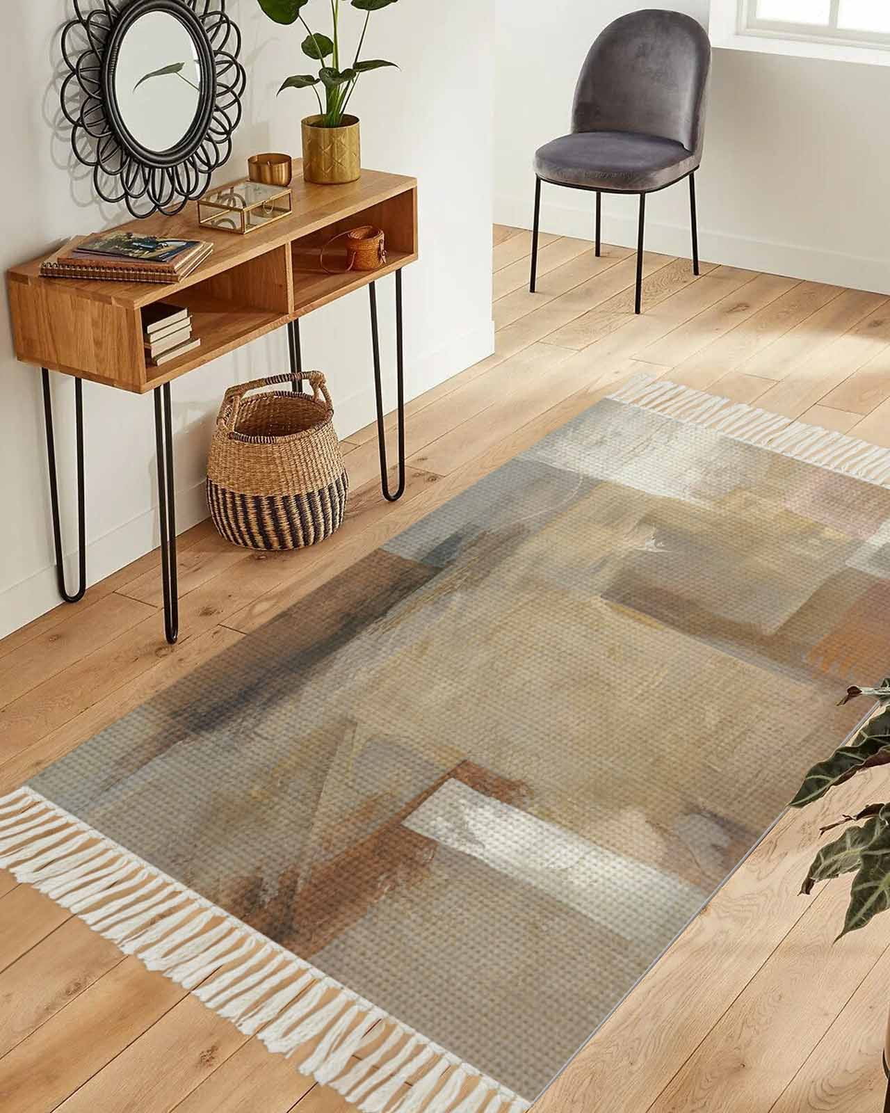 Brown Painting Area Rug 3x5ft Woven Runner Rug,Modern Abstract Retro ...