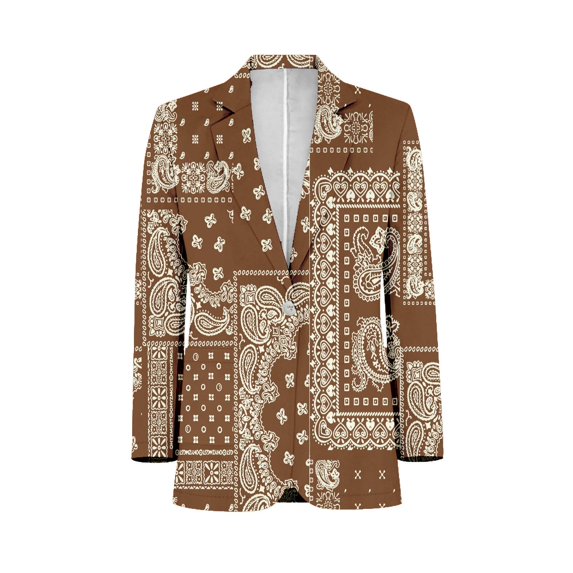 Brown Paisley Bandana Print Mens Suits Shawl Collar Slim Fit Suit Mens ...