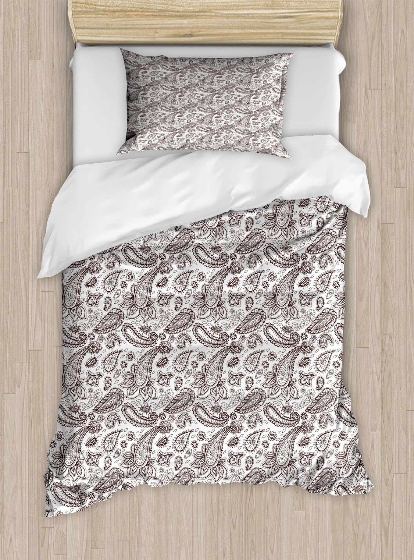 Brown Paisley Duvet Cover Set, Classical Almond Like Shape Zentangle ...