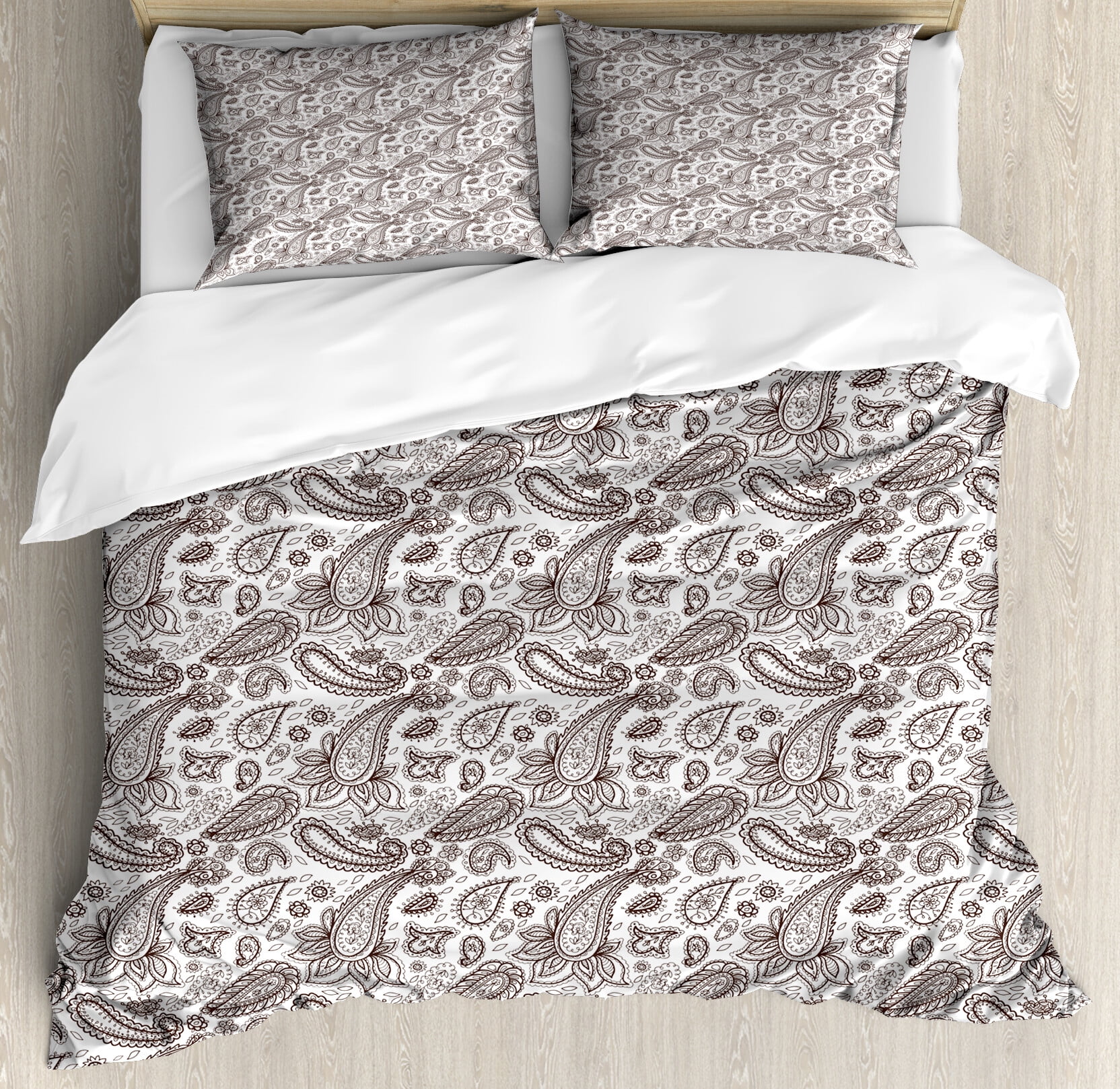 Brown Paisley Duvet Cover Set, Classical Almond Like Shape Zentangle ...