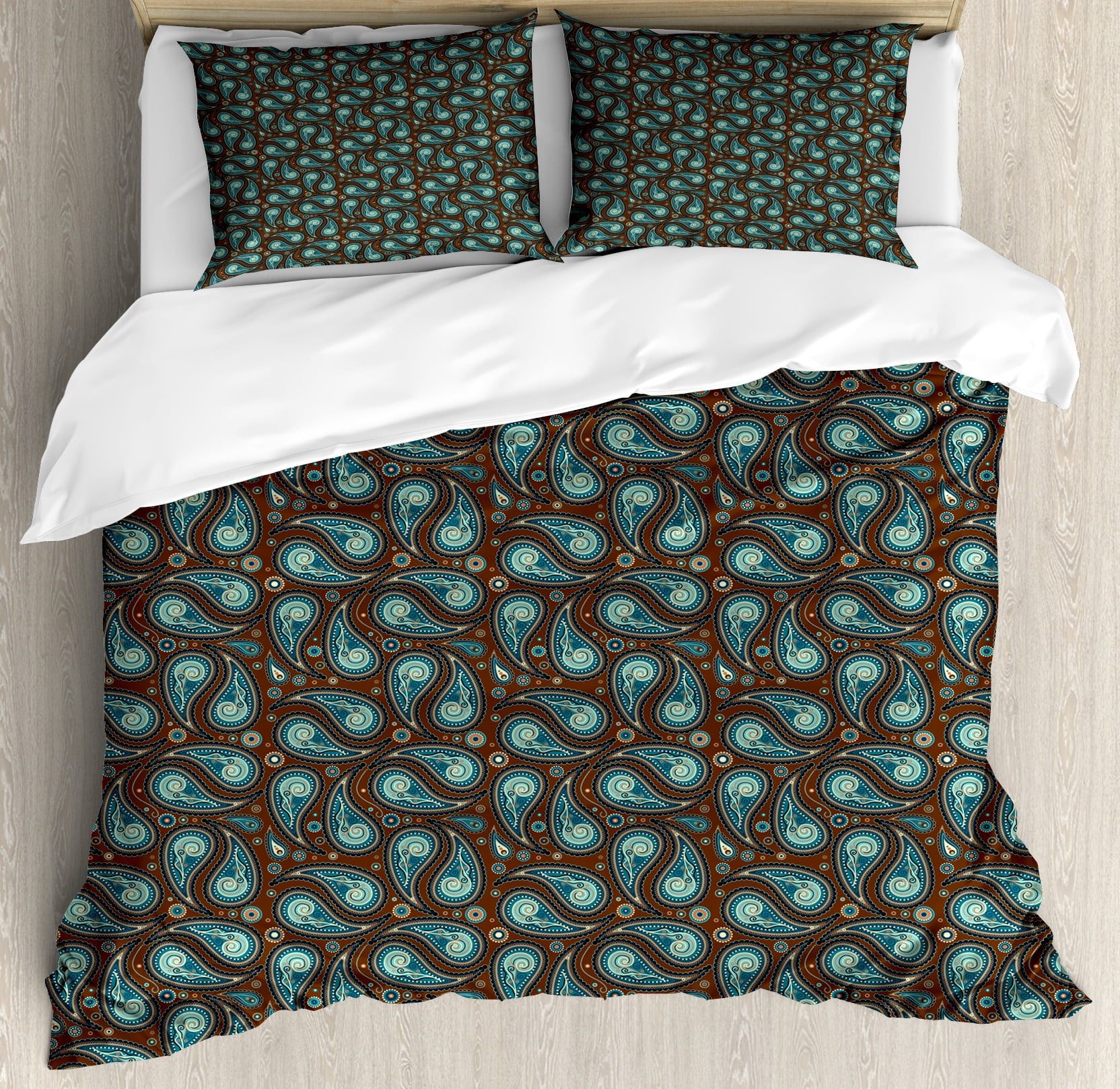 Brown Paisley Duvet Cover Set, Continuous Fig Like Motifs Pattern ...