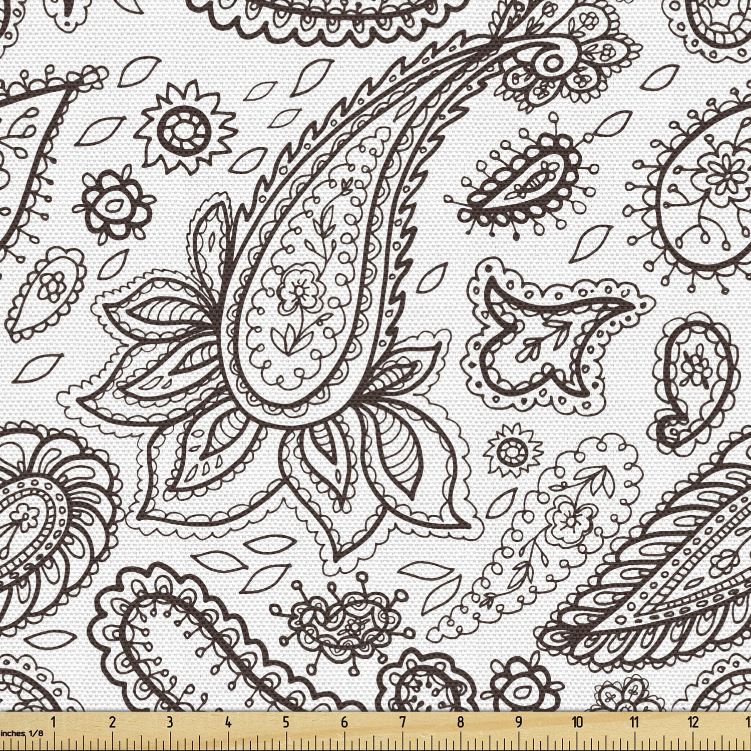 Ambesonne Brown Paisley Fabric by the Yard Upholstery, Zentangle Look ...