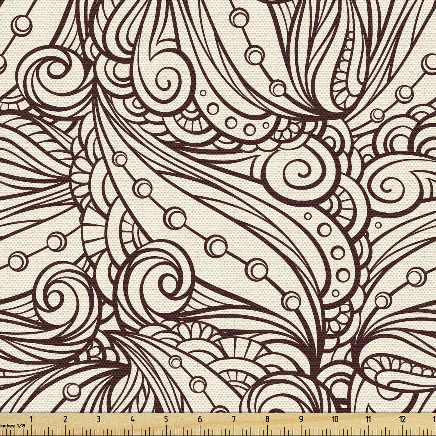 Ambesonne Brown Paisley Fabric by the Yard Upholstery, Intertwined ...