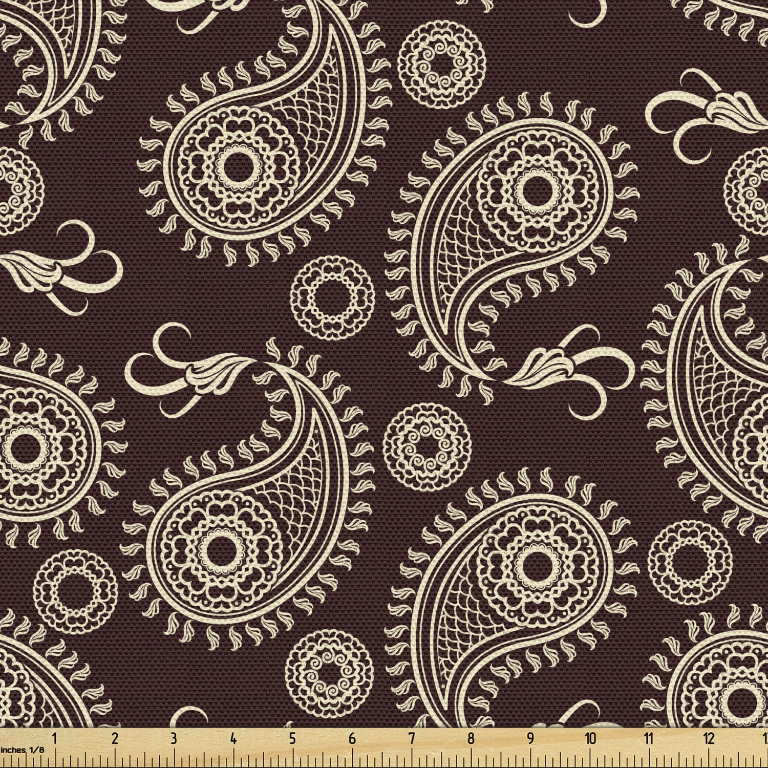 Ambesonne Brown Paisley Fabric by the Yard Upholstery, Oriental Damask ...
