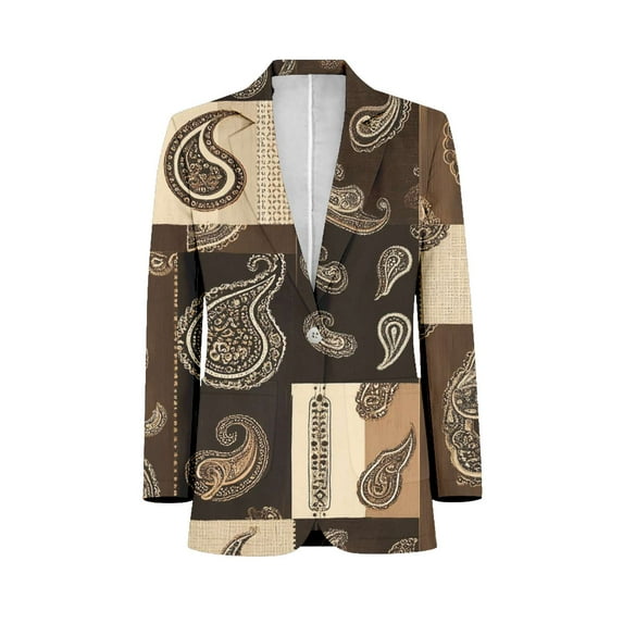 Brown Paisley Patchwork Design Men Blazers Slim Clothing Summer Jacket ...