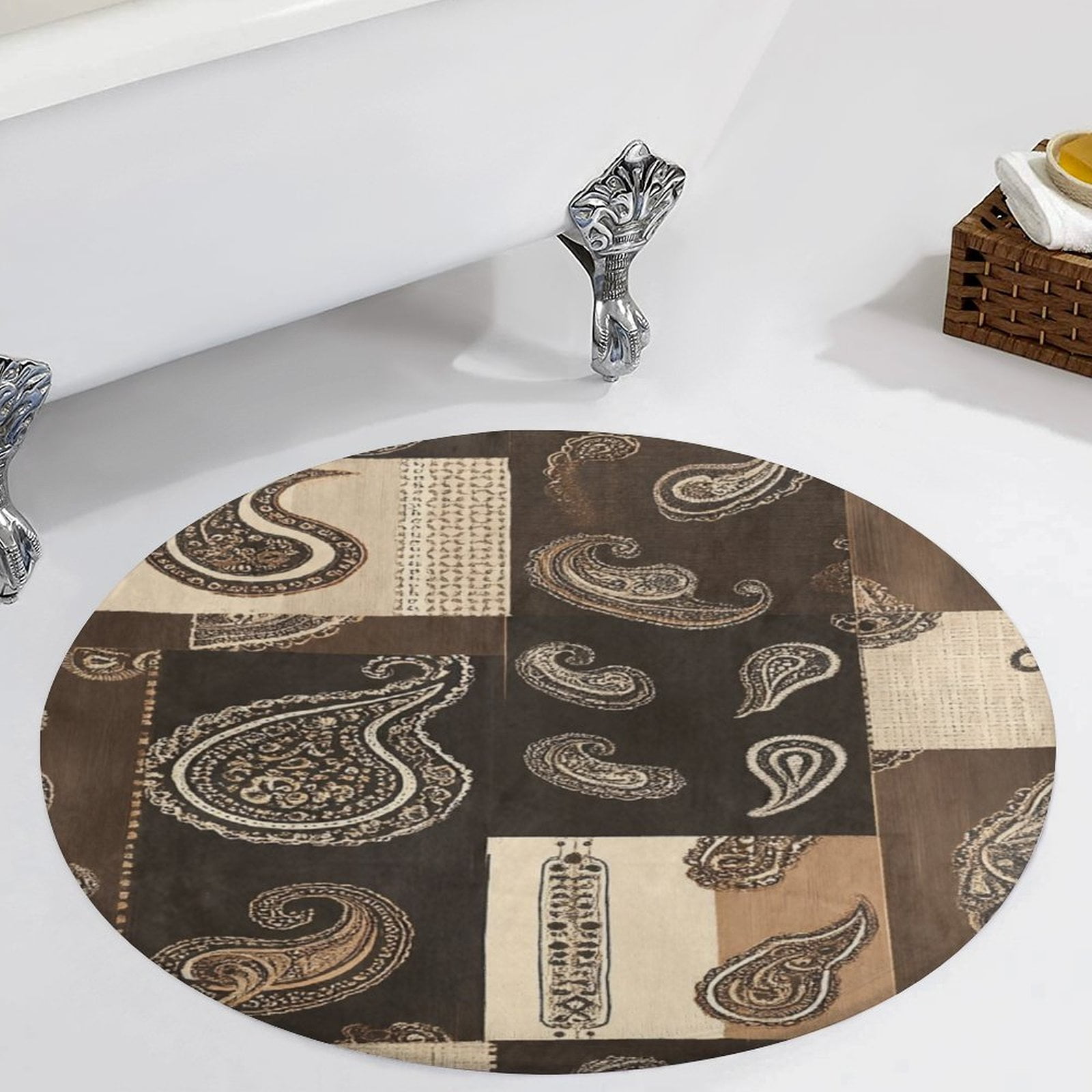 Brown Paisley Patchwork Design Round Carpet Circle Rug Outdoor Patio ...