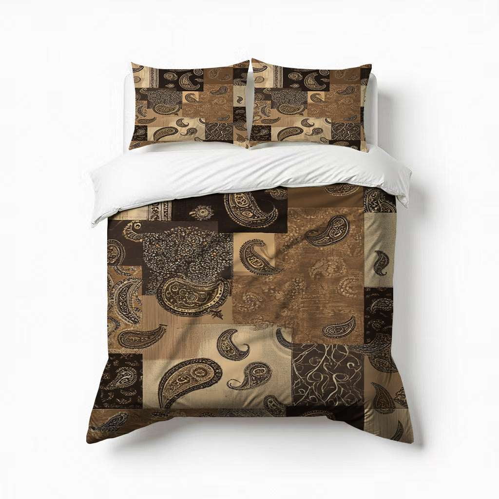 Brown Paisley Patchwork Fabric Design Bedding Set 3 Pcs Soft Microfiber ...
