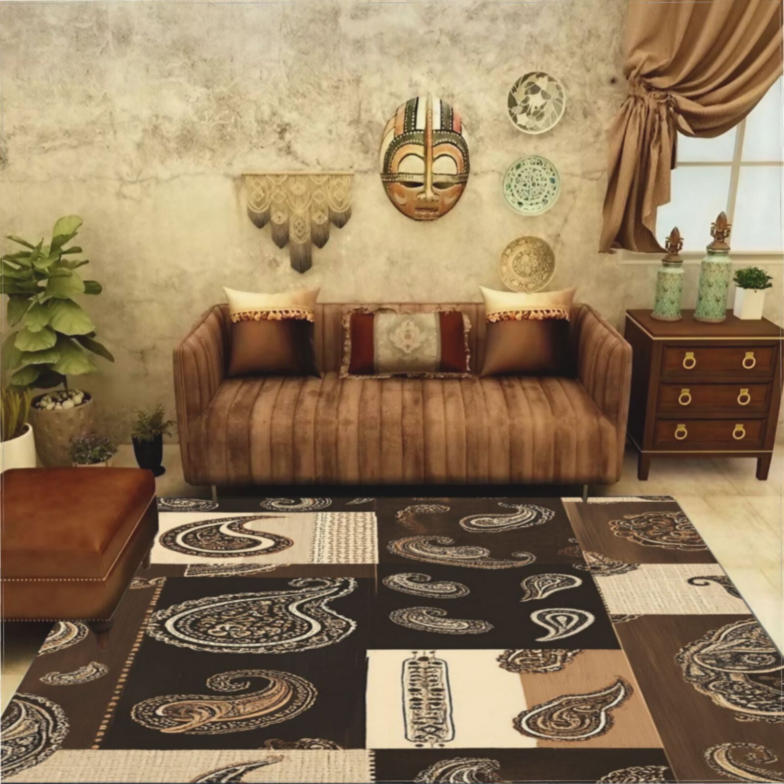 Brown Paisley Patchwork Living Room ration Nordic Carpets Large Area Rug Modern Home Sofa Floor ...