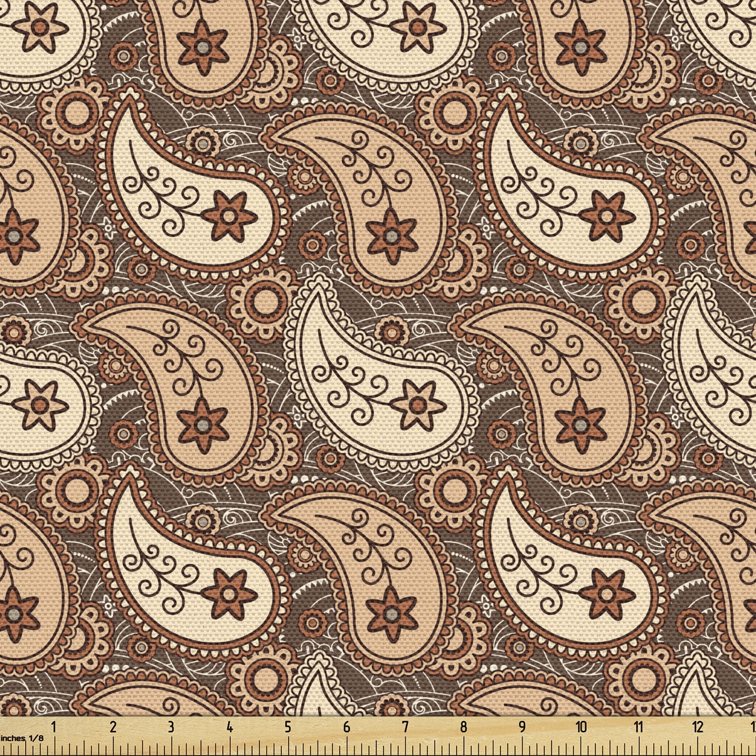 Ambesonne Brown Paisley Fabric by the Yard Upholstery, Oriental Flower ...