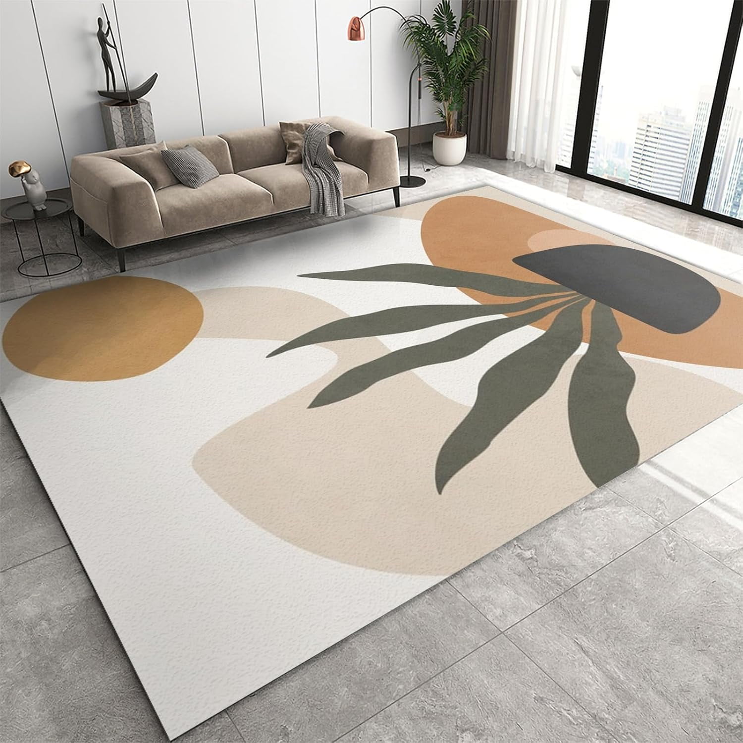 Brown Palm Leaf Potted Plant Area Rugs Nordic Medieval Botanical ...