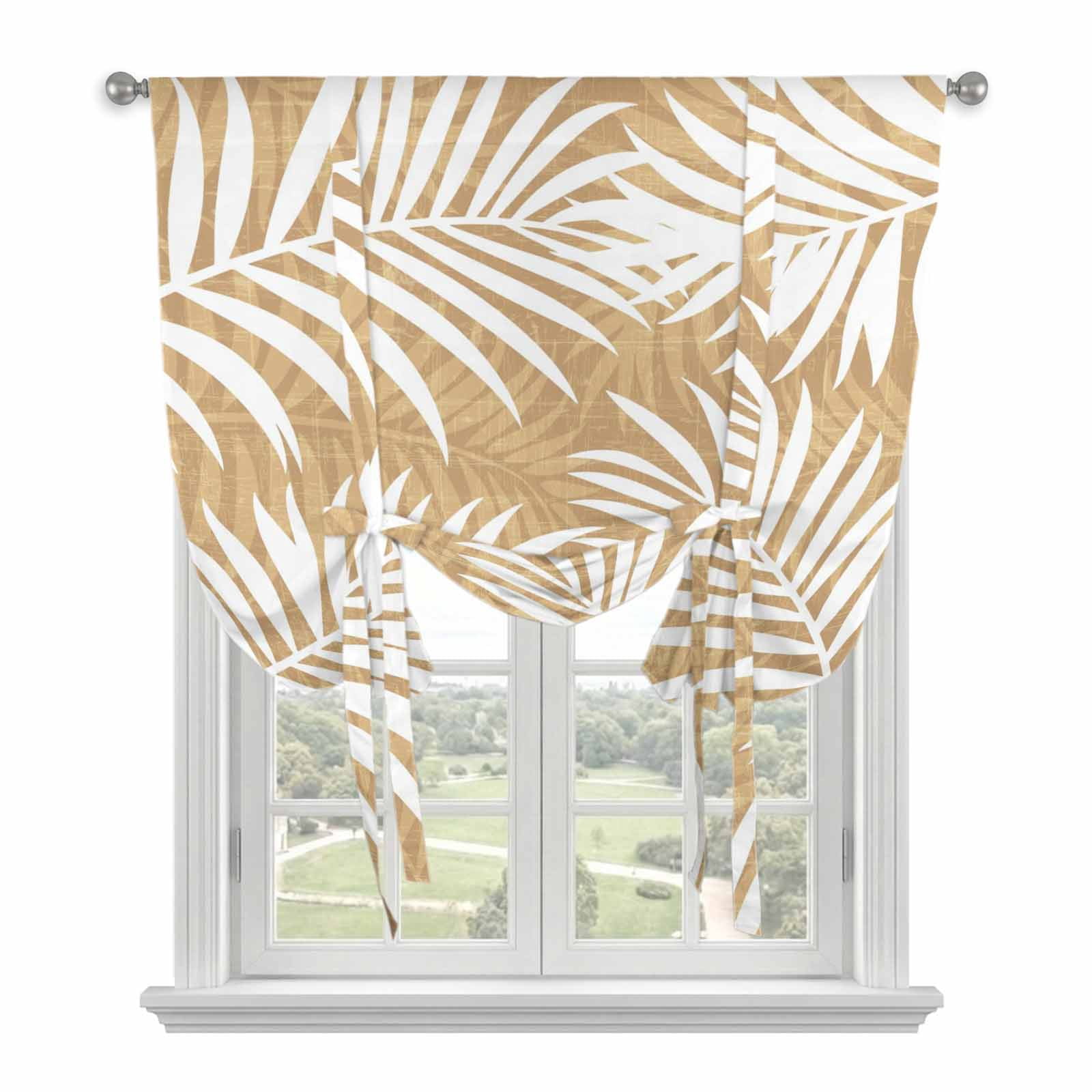 Brown Palm Leaf Tie Up Curtains for Window, Thermal Insulated Balloon ...