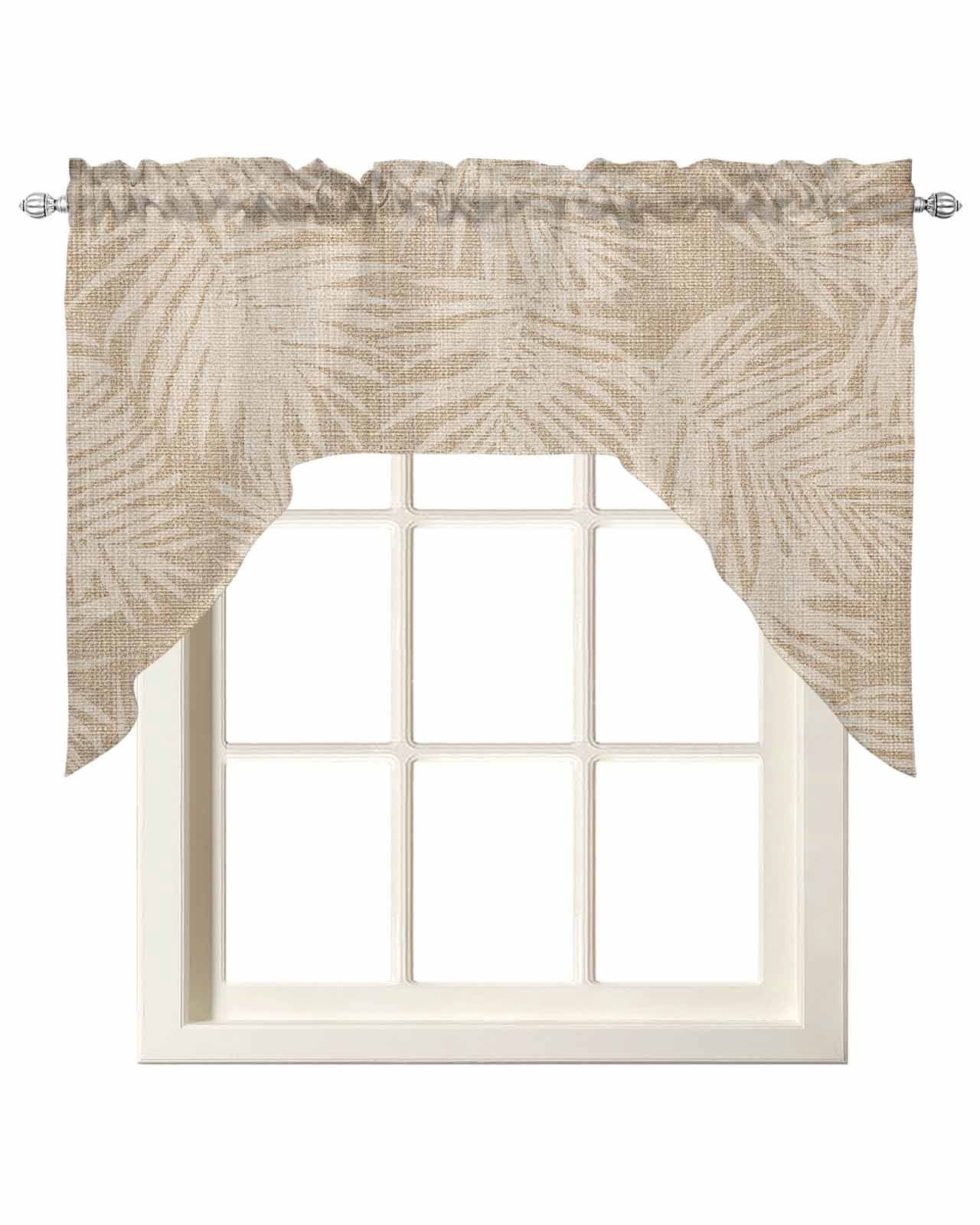 Brown Palm Leaves Kitchen Swag Valances for Windows, Summer Tropical ...