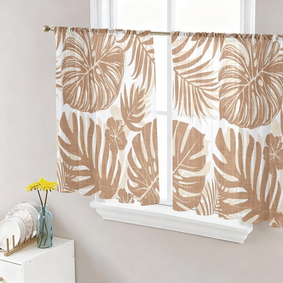 Brown Palm Leaves Sheer Curtains for Living Room Bedroom, Tropical ...