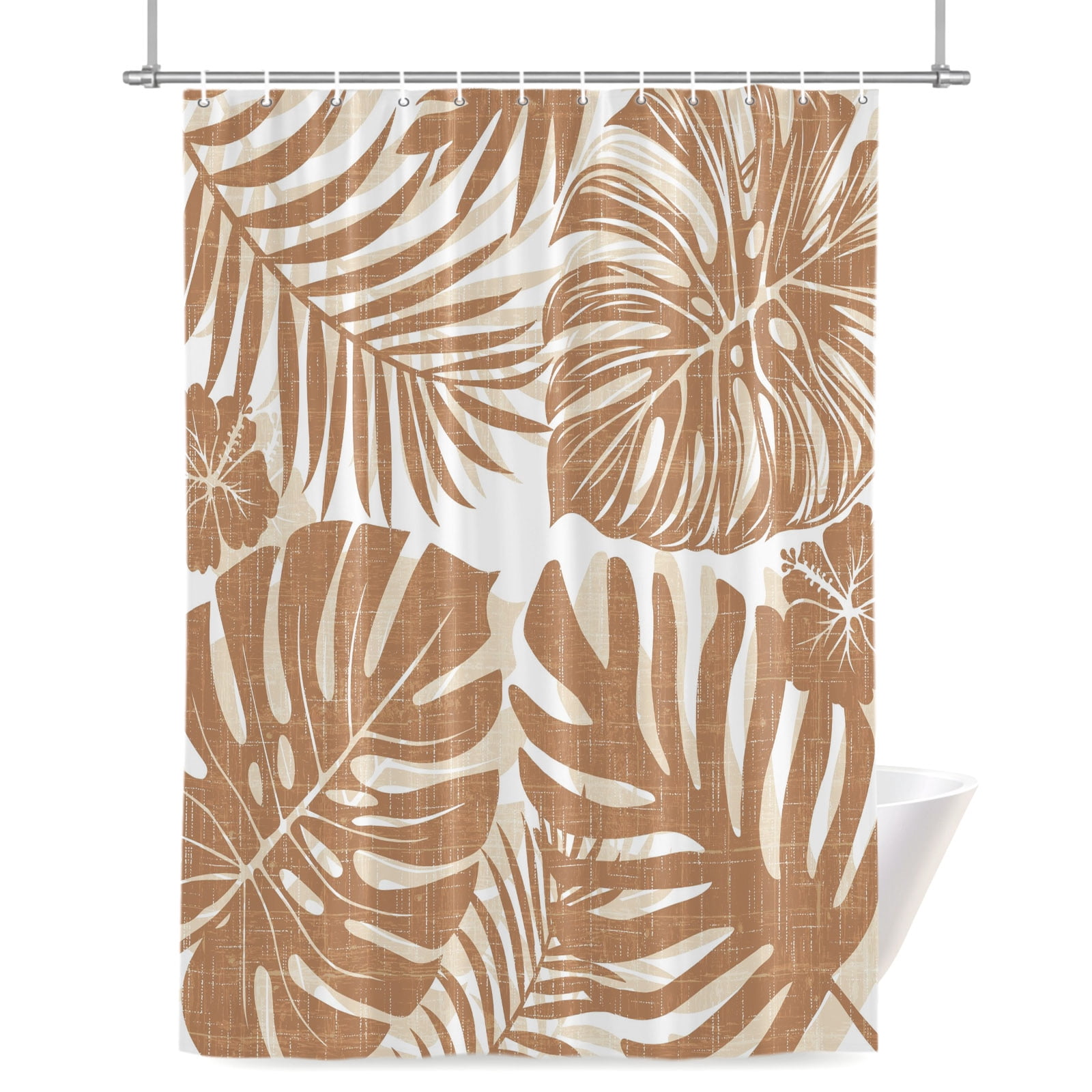 Brown Palm Leaves Shower Curtain, Tropical Botanical Minimalist Modern ...