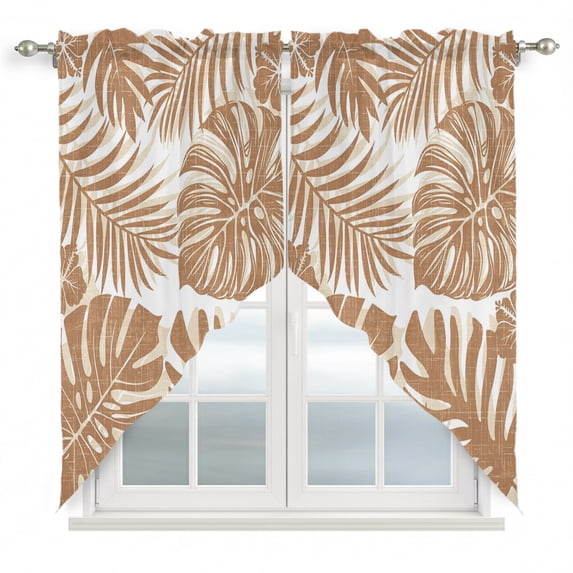 Brown Palm Leaves Swag Valances for Windows 2 Pack Tropical Botanical ...