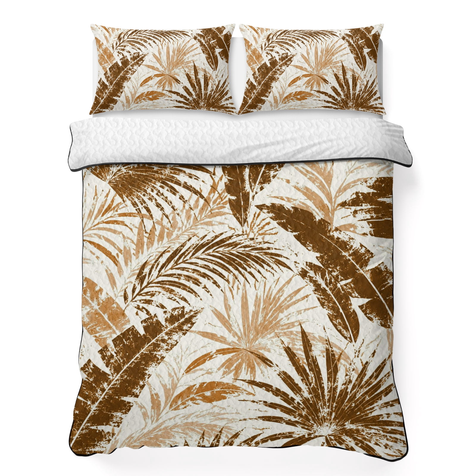 Brown Palm Tree 3 Piece Quilt Bedding Set with 2 Pillow Shams, Summer ...