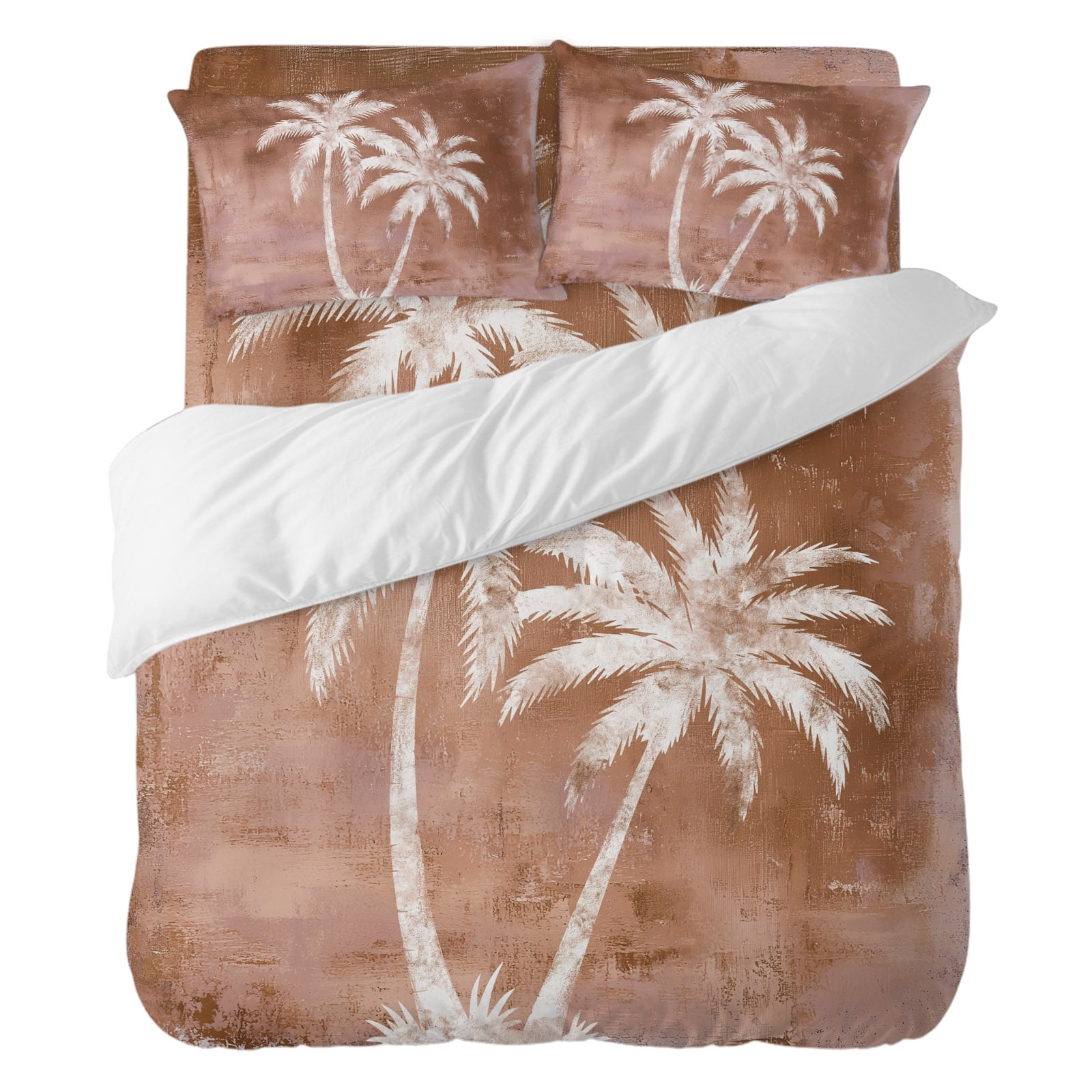 Brown Palm Tree Bedding Duvet Cover Set Twin Size 4 Pieces, Summer ...