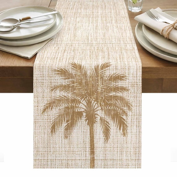 Brown Palm Tree Cotton Linen Table Runner Country Linen Texture ...