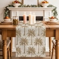 Brown Palm Tree Dining Table Runner, Country Linen Texture Tropical ...