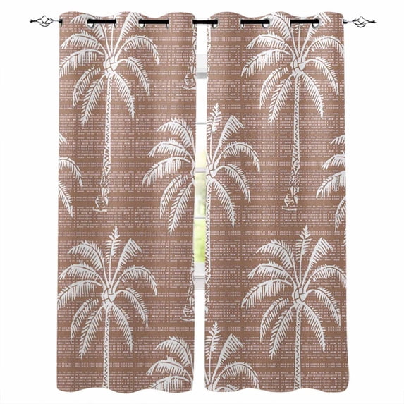 Brown Palm Tree Kitchen Curtains Summer Botanical Tropical Tree Cafe ...