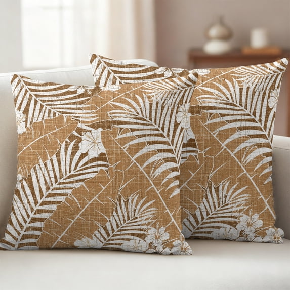 Brown Palm Tree Outdoor Waterproof Throw Pillow Covers 16x16 Set of 2 ...