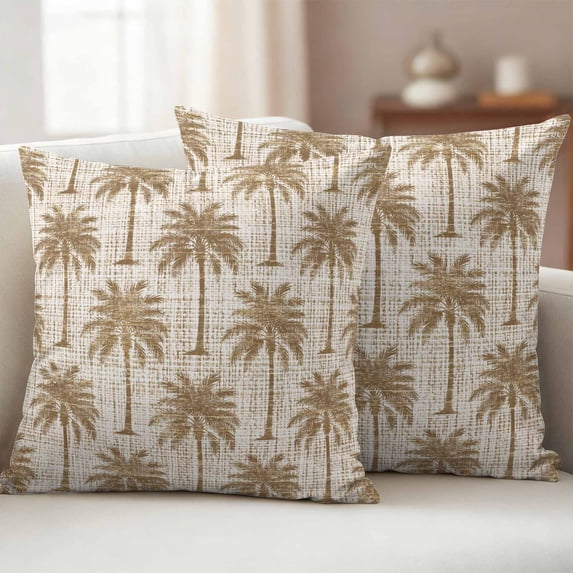 Brown Palm Tree Pillow Covers 2 Pack Country Linen Texture Tropical ...
