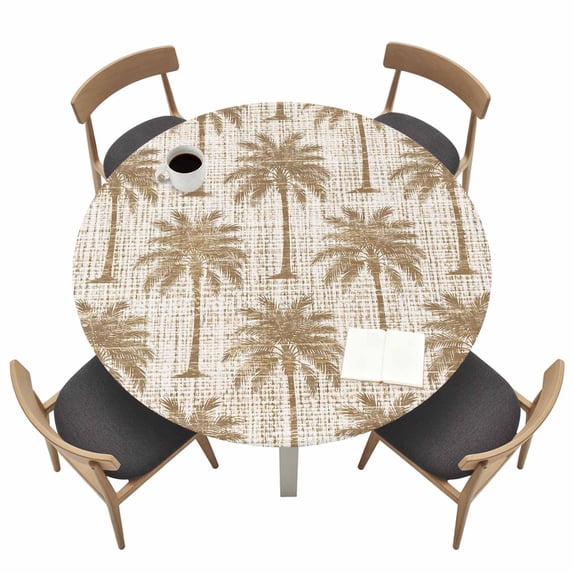 Brown Palm Tree Round Fitted Table Cover Country Linen Texture Tropical ...