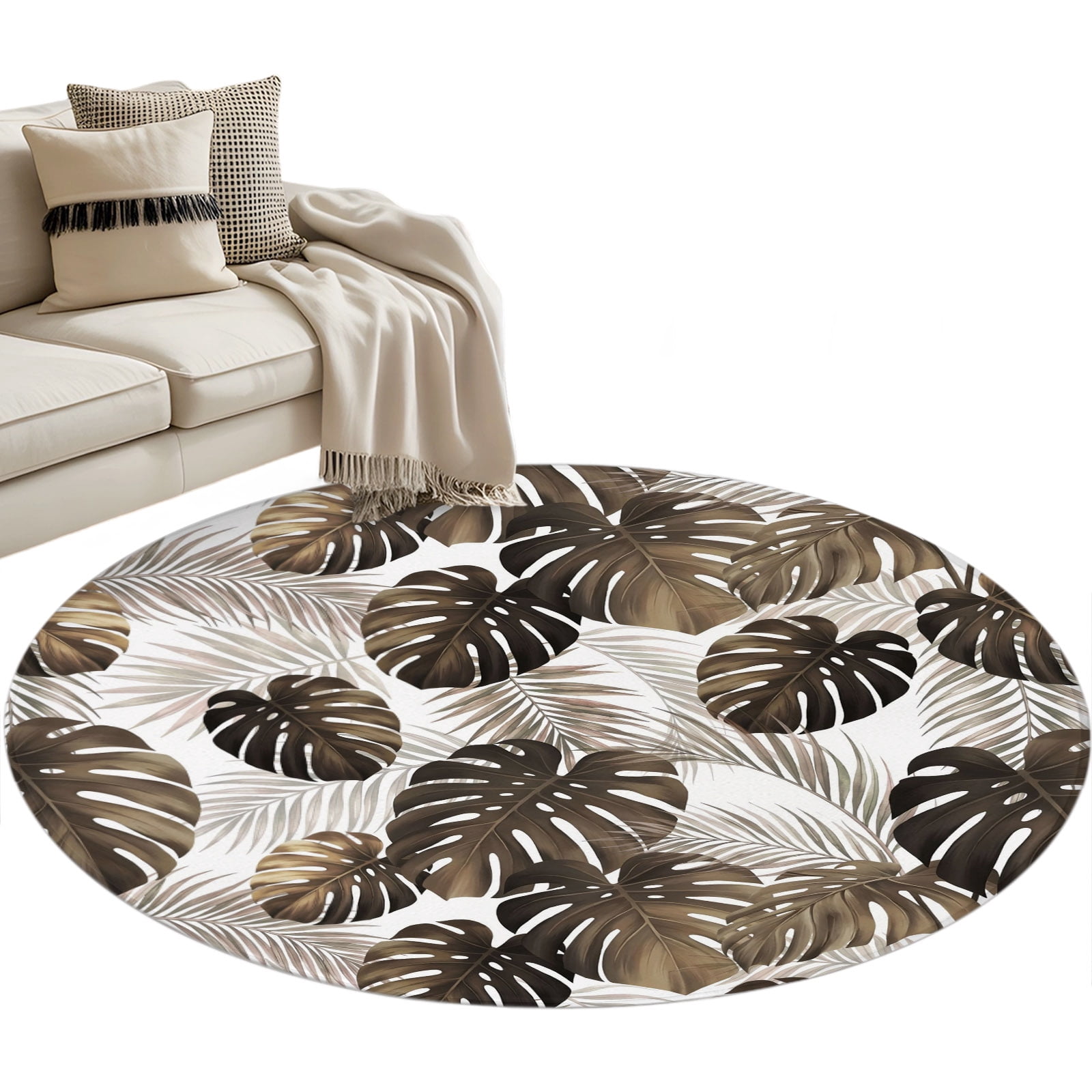 Brown Palm Tree Round Rug 4ft Washable Circle Entryway Rugs Non Slip ...