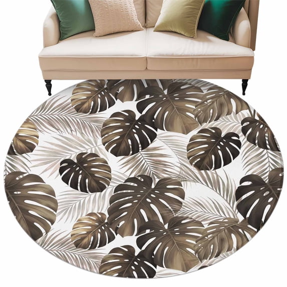 Brown Palm Tree Round Rug 8ft Washable Circle Rugs Non Slip Retro ...
