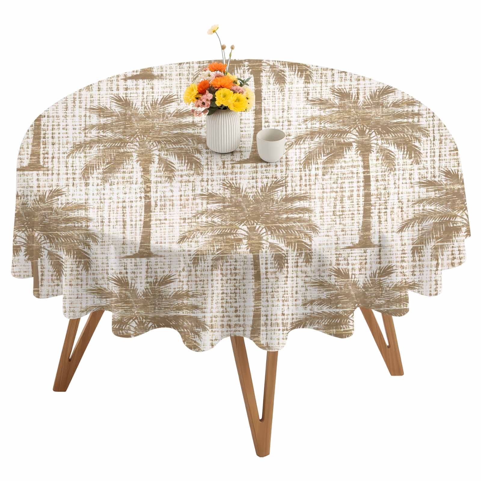 Brown Palm Tree Round Tablecloth 54 inches Country Linen Texture ...