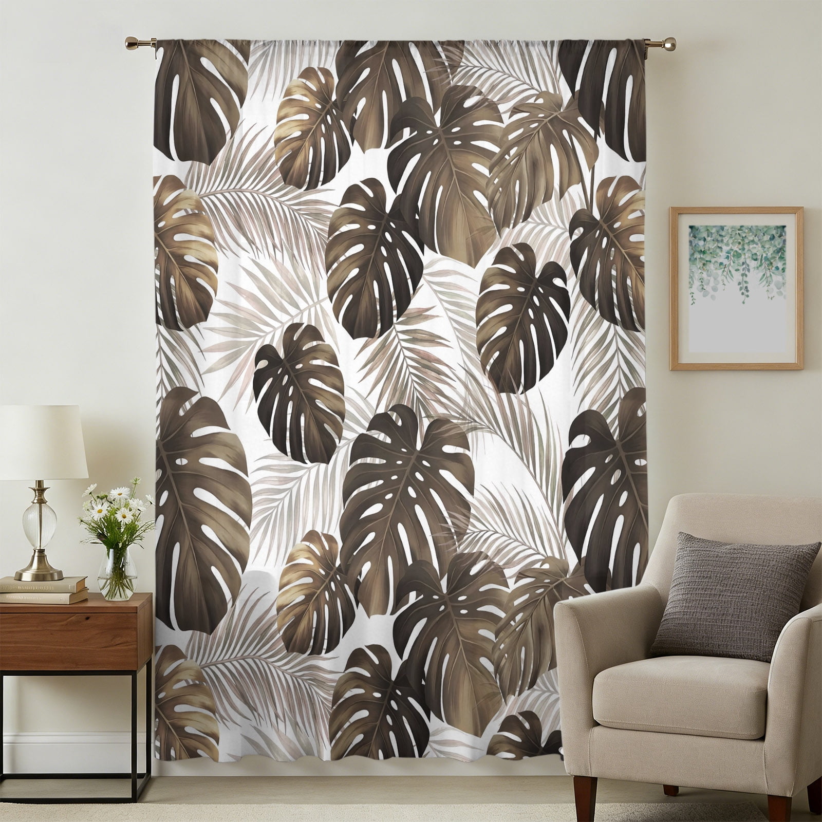 Brown Palm Tree Sheer Curtains 54 Inches Long for Bedroom, Retro Summer ...