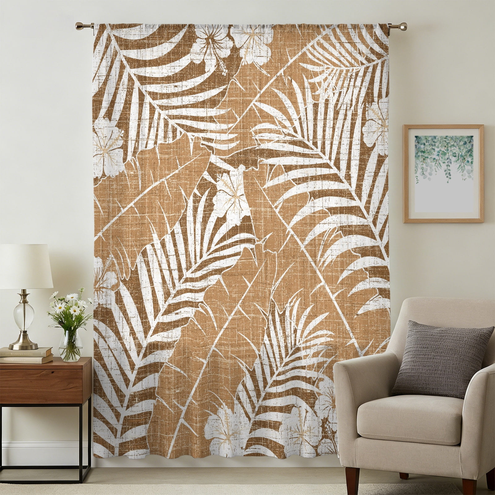 Brown Palm Tree Sheer Curtains 72" Long for Living Room, Summer ...