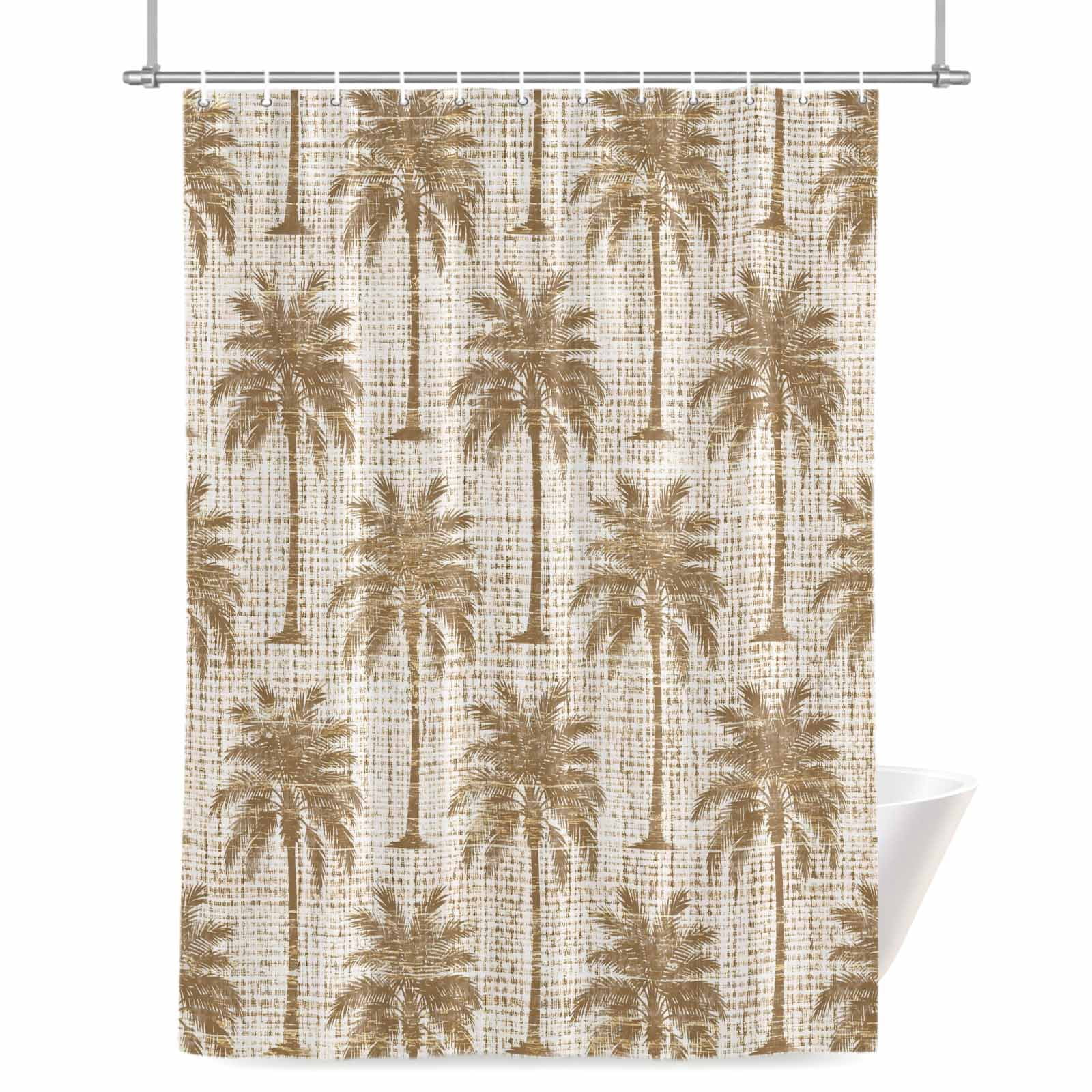 Brown Palm Tree Shower Curtain, Country Linen Texture Tropical Plant ...