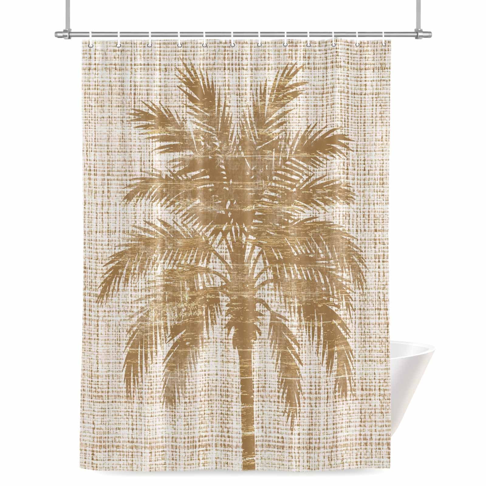 Brown Palm Tree Shower Curtain, Country Linen Texture Tropical Plant ...