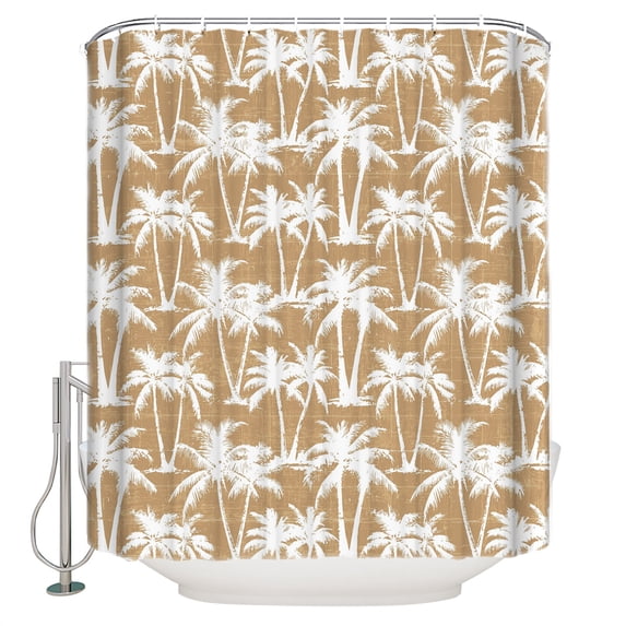 Brown Palm Tree Summer Bathroom Shower Curtains with 12 Hooks ...