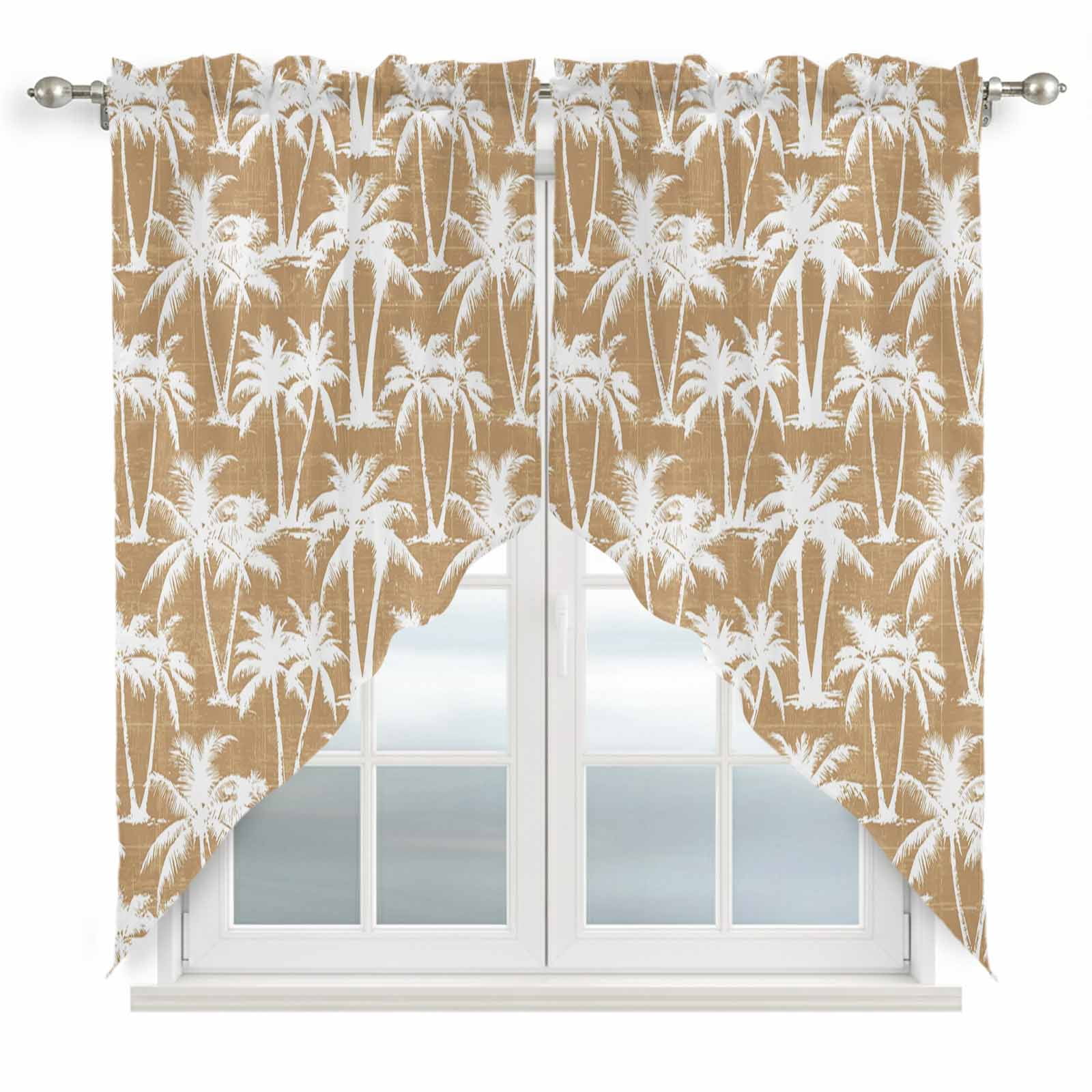Brown Palm Tree Swag Curtain Valance for Windows, Summer Tropical ...