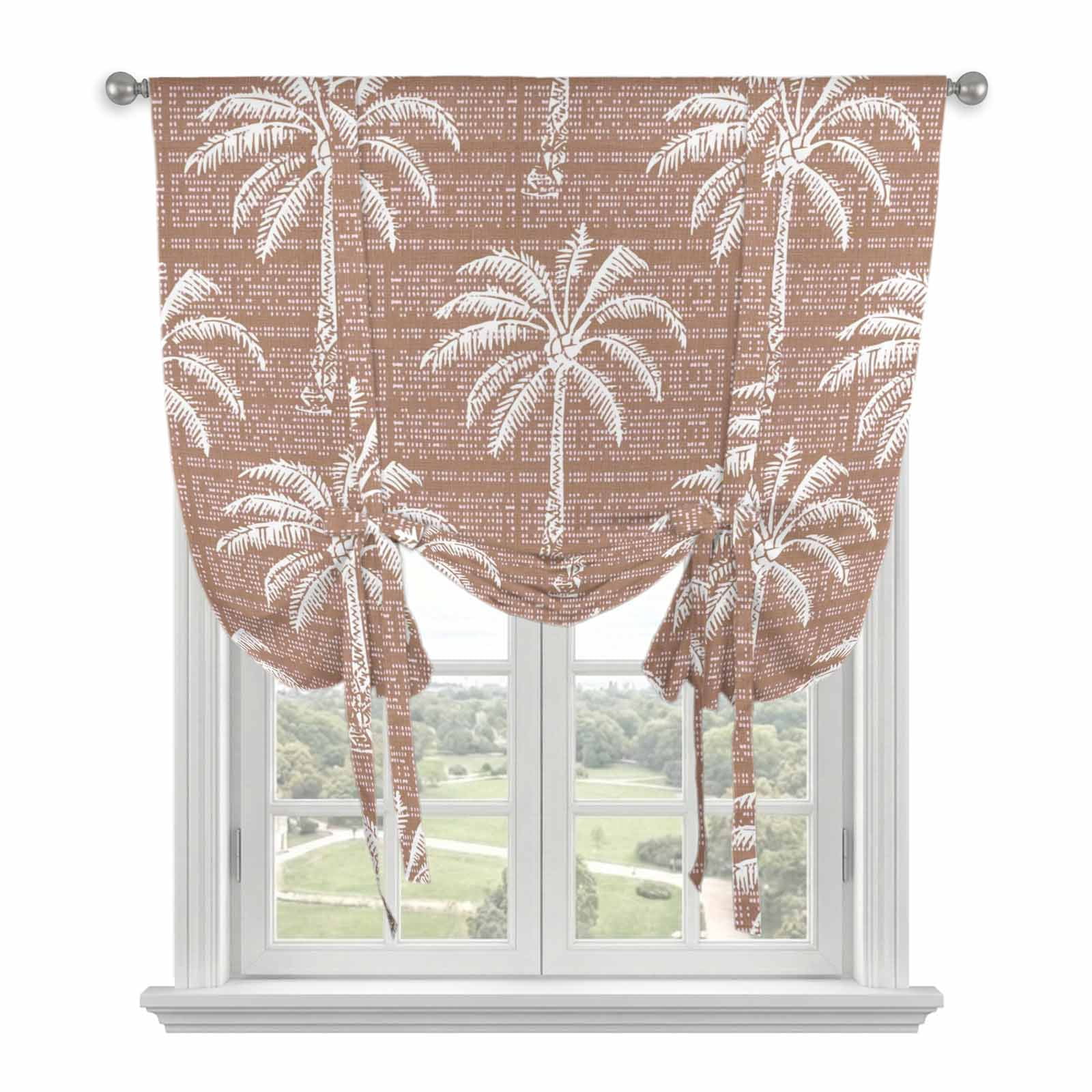 Brown Palm Tree Tie Up Curtains for Window, Thermal Insulated Balloon ...