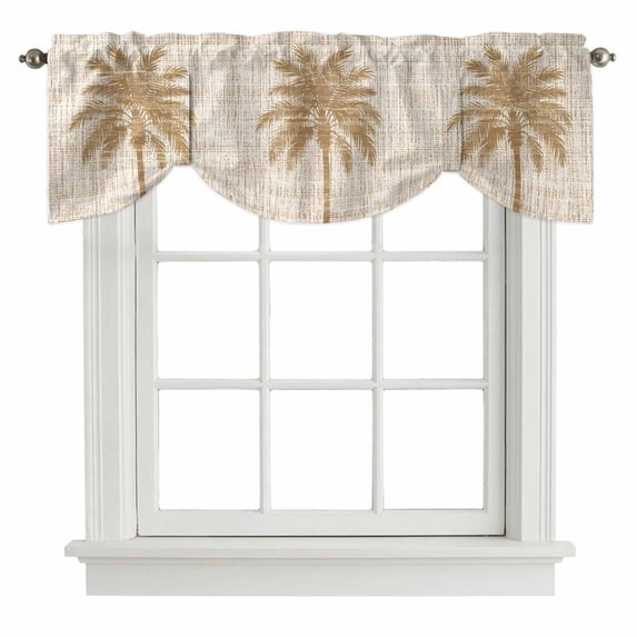 Brown Palm Tree Tie Up Valance Curtains Country Linen Texture Tropical ...