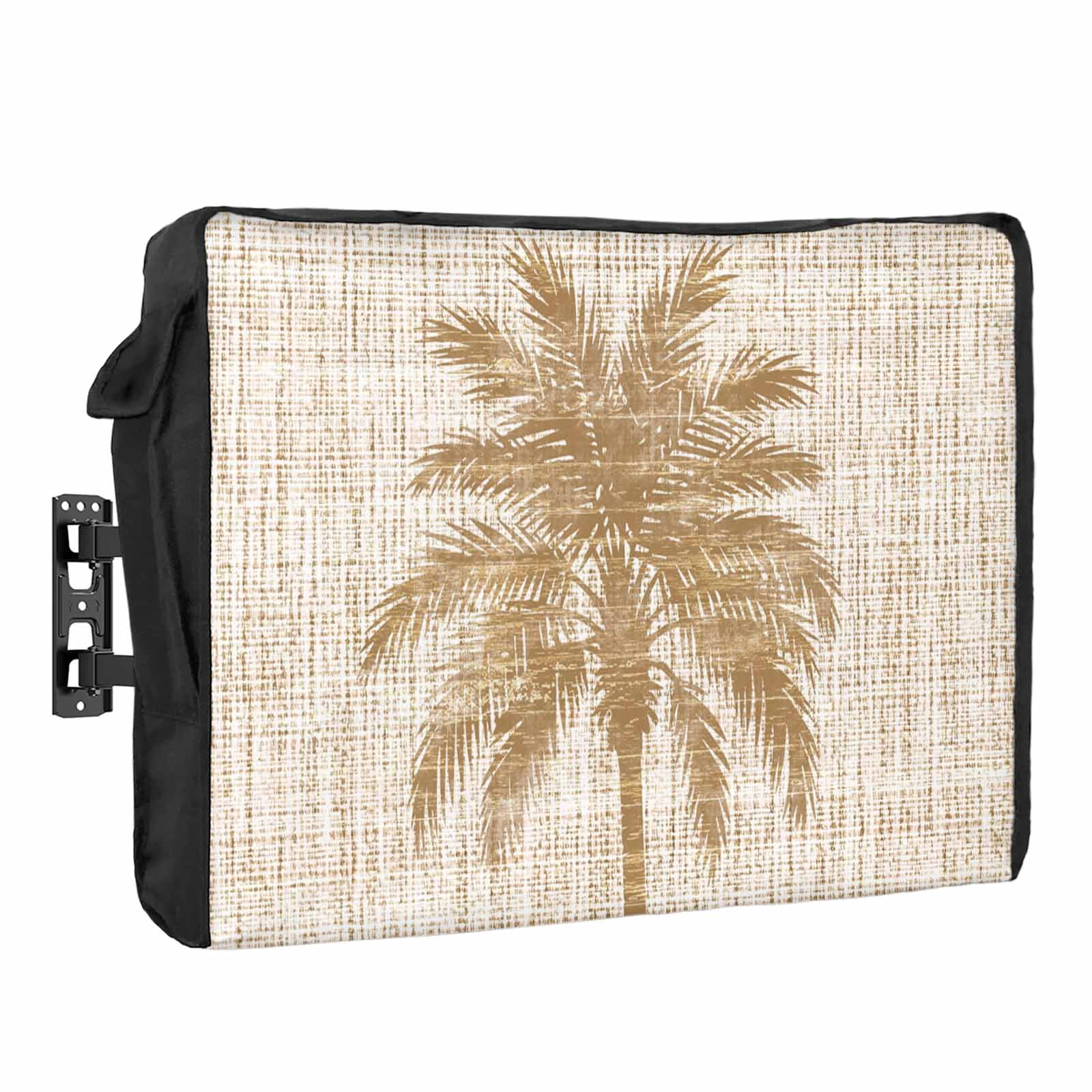 Brown Palm Tree Waterproof Outdoor TV Cover, Country Linen Texture ...