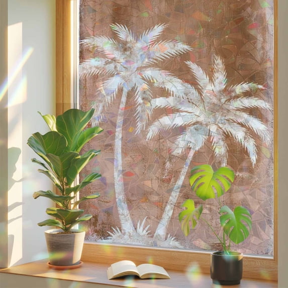 Brown Palm Tree Window Privacy Film, Summer Tropical Beach Country ...
